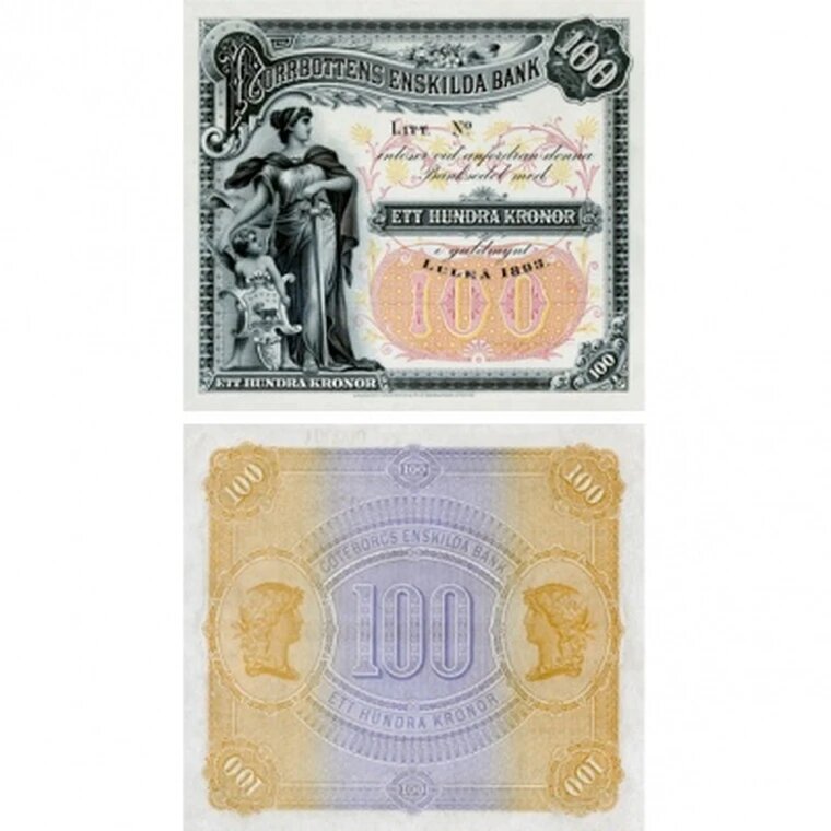 Швеция 100 крон 1893 банк Norrbottens Enskilda, сувенирная копия, банкноты и купюры редкие коллекционные
