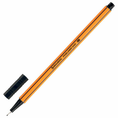 Ручка капиллярная (линер) черная, BRAUBERG "FINE 040", шестигранная, линия письма 0,4 мм, 144139