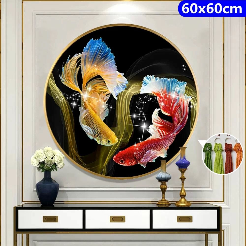 Набор для вышивания крестом, вышивка крестиком Круглая версия рыбы кои, 11CT 60x60cm, полная зашивка, LYTOOMOY (без подрамника, без рамки)