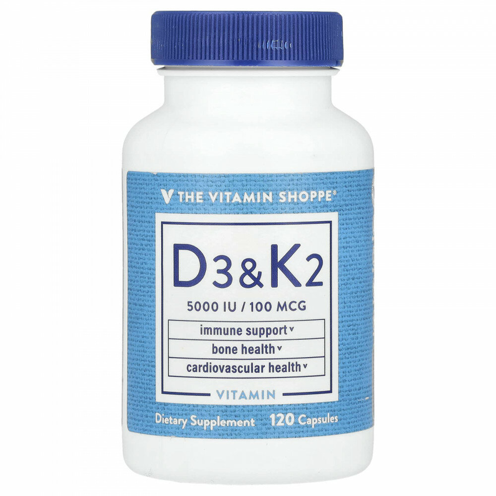 The Vitamin Shoppe, Витамины D3 и K2, 120 капсул