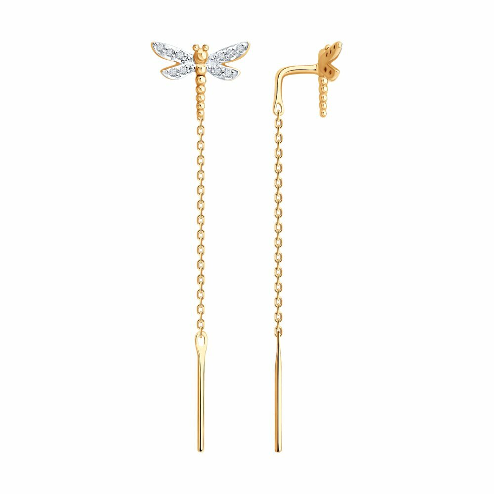 Серьги цепочки, с подвесками, красное золото, 585 проба, бриллиант