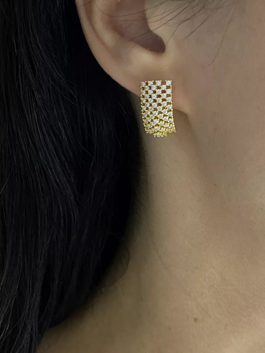 Серьги пусеты, каффы, циркон