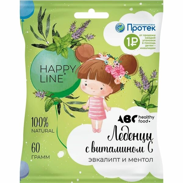 Леденцы на основе трав с витамином С эвкалипт и ментол Happy line ABC Healthy Food 60г