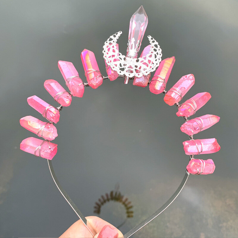 Корона "Полая Луна", ручная работа, натуральный кристалл, необработанный камень, белая