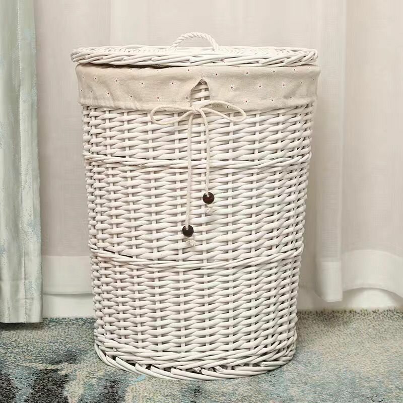 Корзина для белья Muzima P0C, плетеная, квадратная, ротанговая, с крышкой, белая, 45 см x 56 см