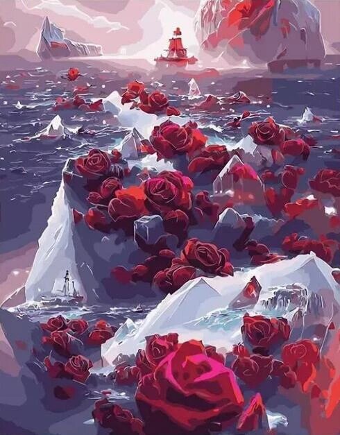 Картина из алмазной мозаики на подрамнике Круглые бриллианты 40х50см "Красная роза"