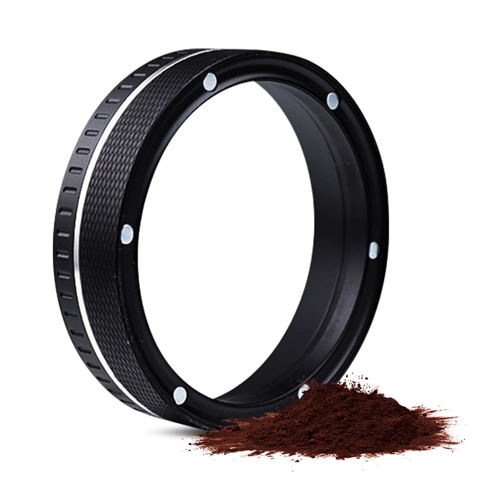 Магнитный дозирующий воронок из алюминиевого сплава для эспрессо Diamond Texture с 6 магнитами, размеры 51mm, 54mm, 58mm, цвета Черный, Серебристый, для портафильтров Delonghi, Donlim, Breville, Bialetti