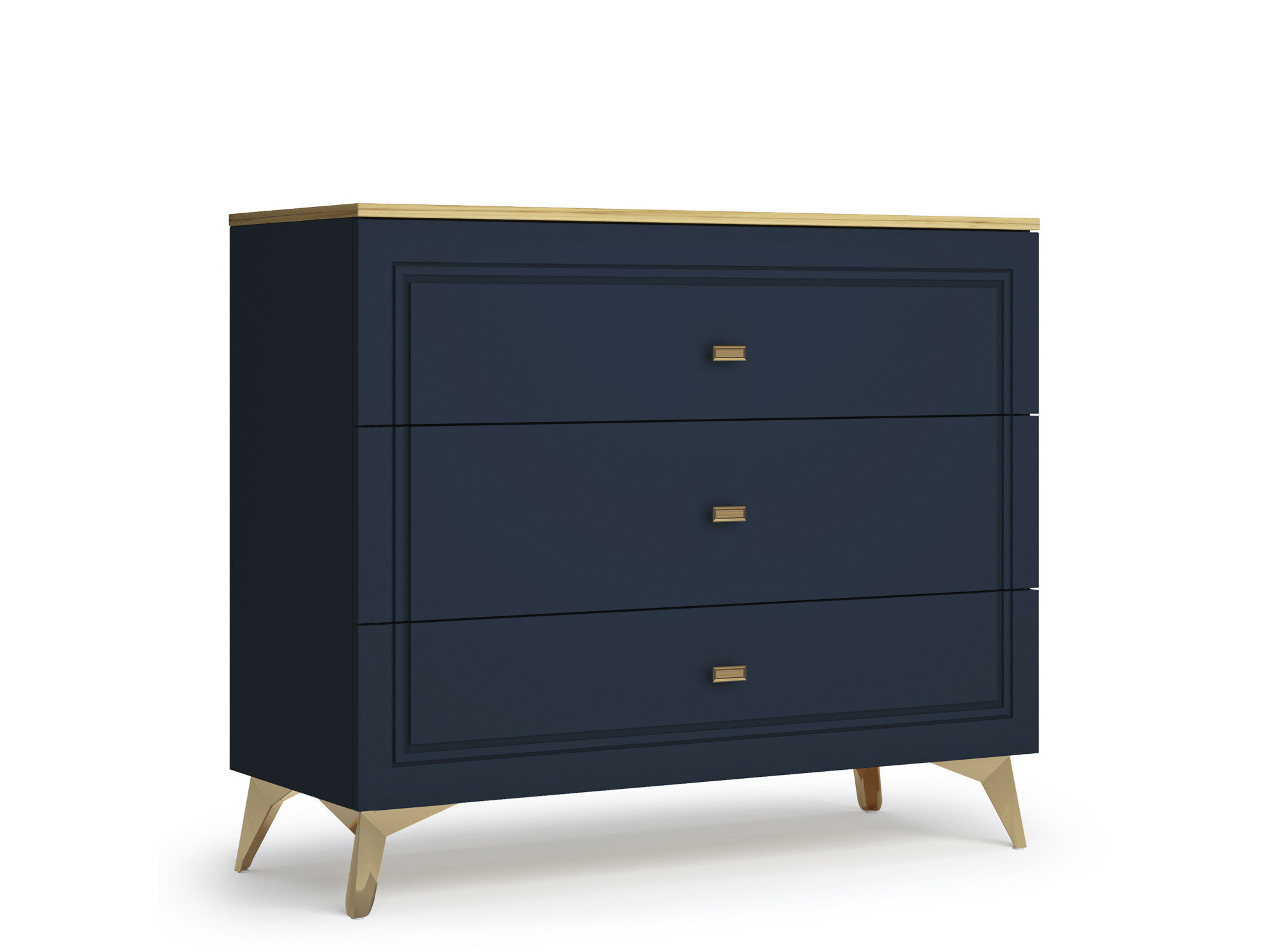 Комод для спальни на ножках, с 3-мя выдвижными ящиками, Темно-синий Софт