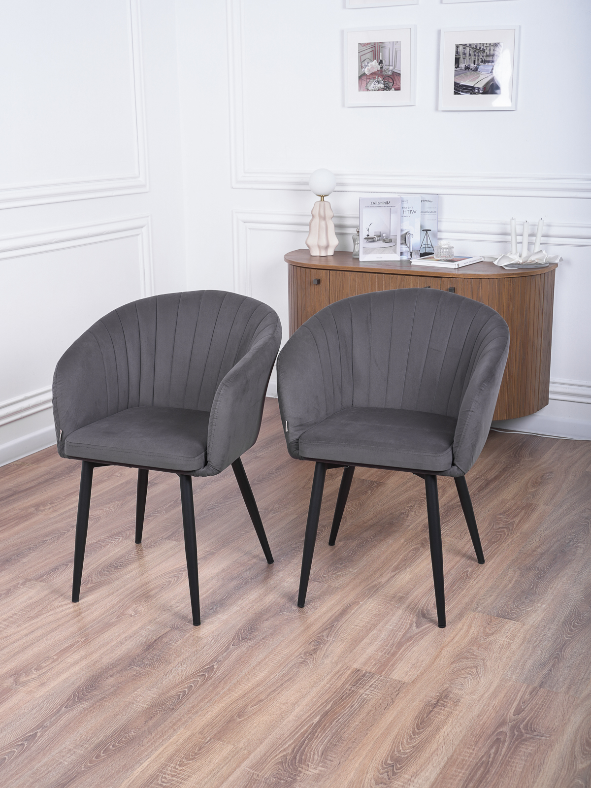 Стулья для кухни со спинкой велюр Малибу графит 2шт