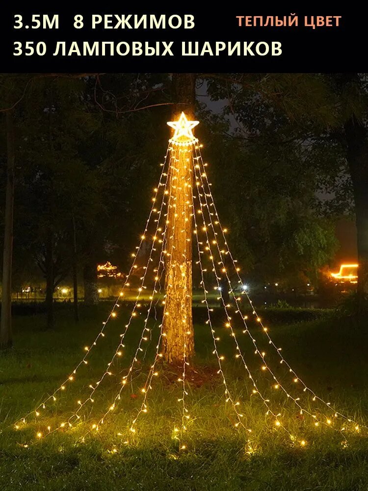 Электрогирлянда интерьерная Елочки Люминесцентная (энергосберегающая) 350 ламп, 3.5 м, питание От сети 220В, 1 шт