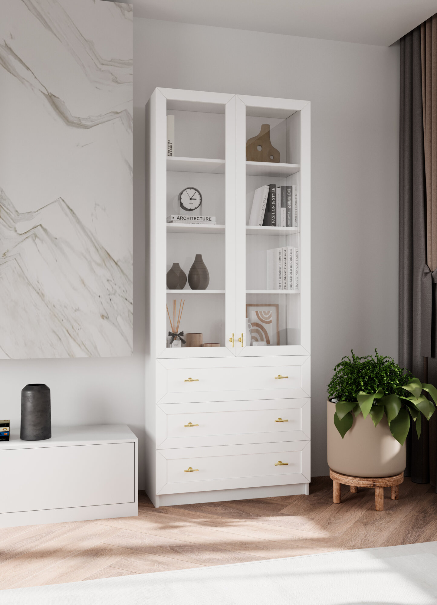 Стеллаж Билли Хелена-39 Белый/Золото для документов для книг двухдверный 60*220*40