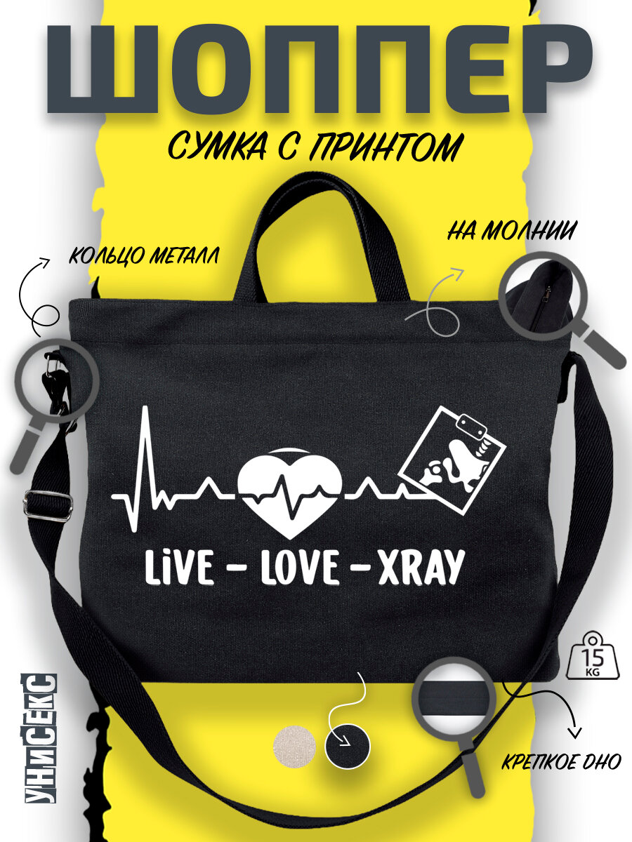 Сумка  шоппер y2k через плечо сердце live love xray