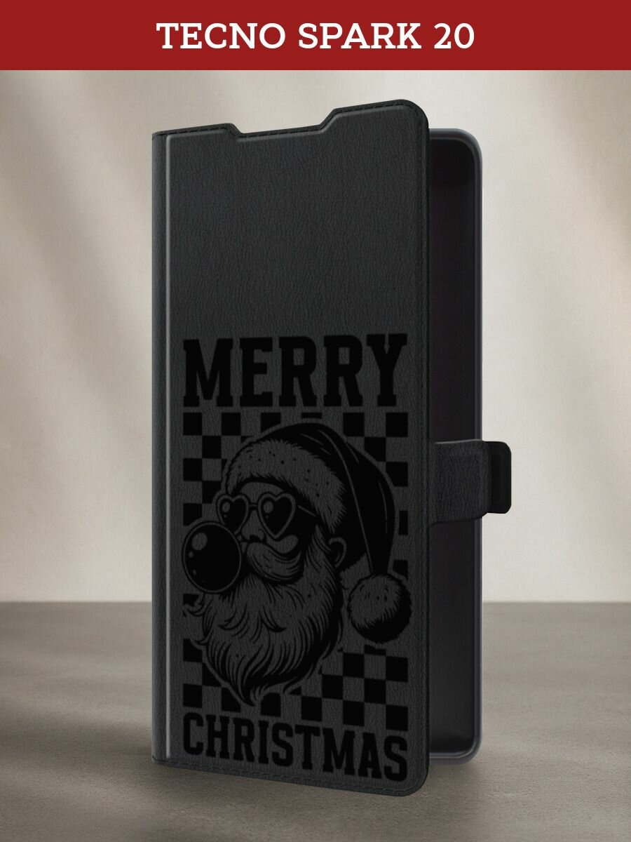 Чехол-книжка на Tecno Spark 20 / Текно Спарк 20 с рисунком Крутой санта, черный