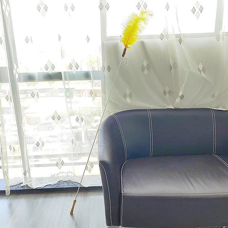 Кошачья игрушка супер-длинный стек с куриным хвостом/страусиные перья. Забавная палочка для кошек с страусиным пером,