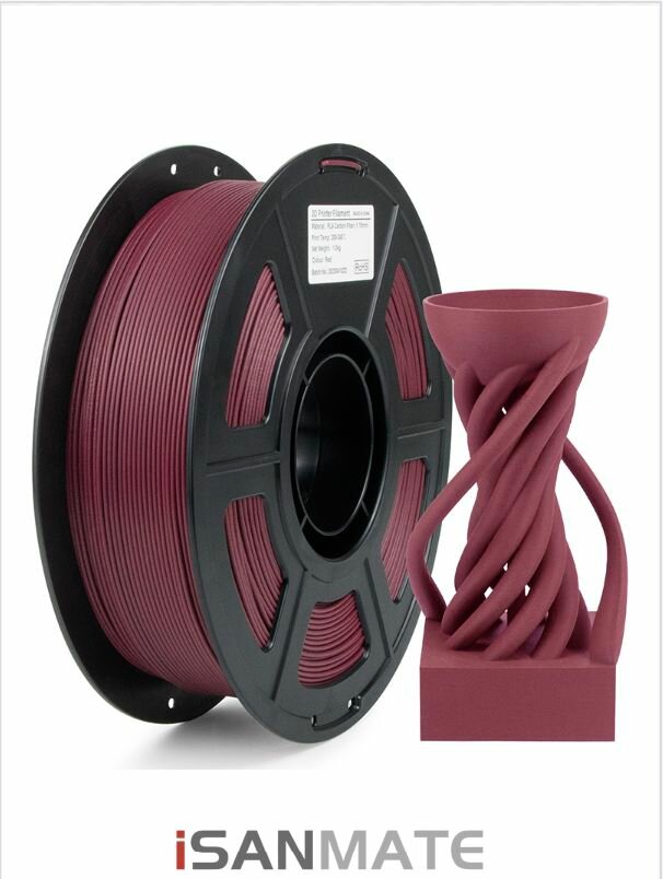PLA пластик для 3D принтера iSANMATE PLA Carbon Fiber Red, с эффектом углеродного волокна, красный, филамент 1 кг