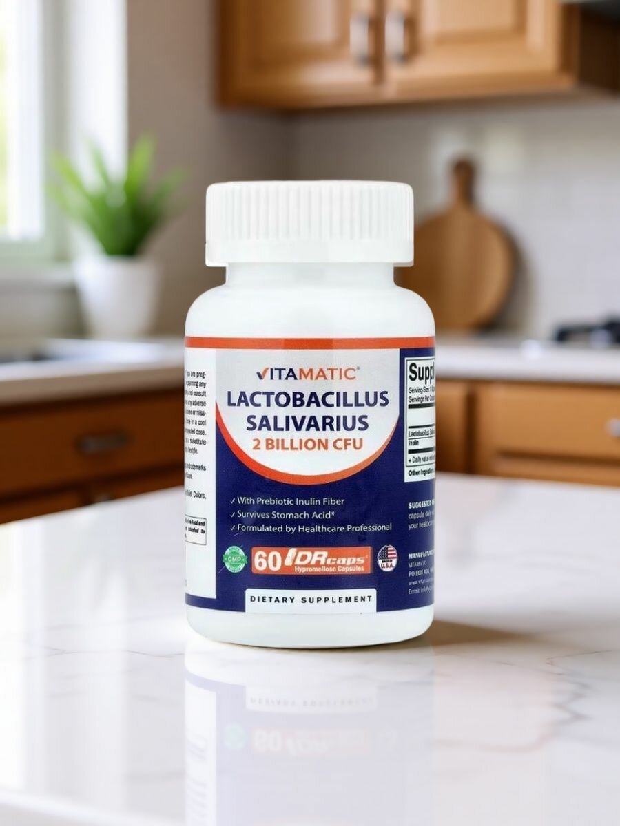 Vitamatic, лактобактерии саливариус (Lactobacillus salivarius), 2 млрд КОЕ, 60 капсул