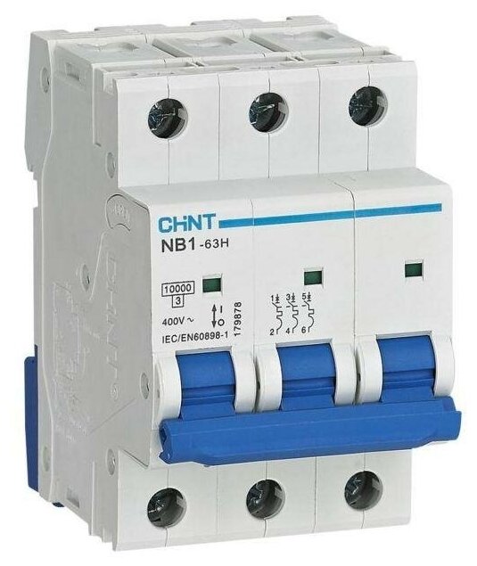 Выключатель автоматический модульный 3п C 63А 10кА NB1-63H (R) CHINT 179878