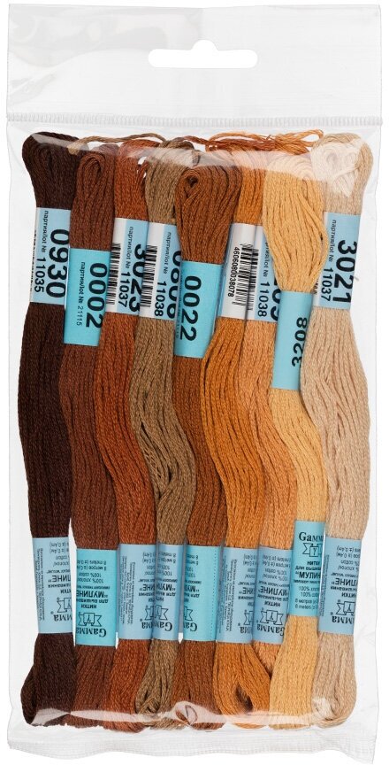 Набор мулине "Gamma" № 10 100% хлопок 9 цв. x 8 м Коричневый