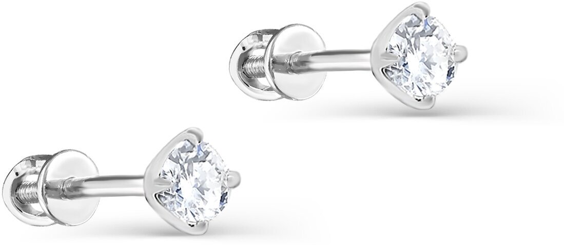 Серьги пусеты, белое золото, 585 проба, бриллиант