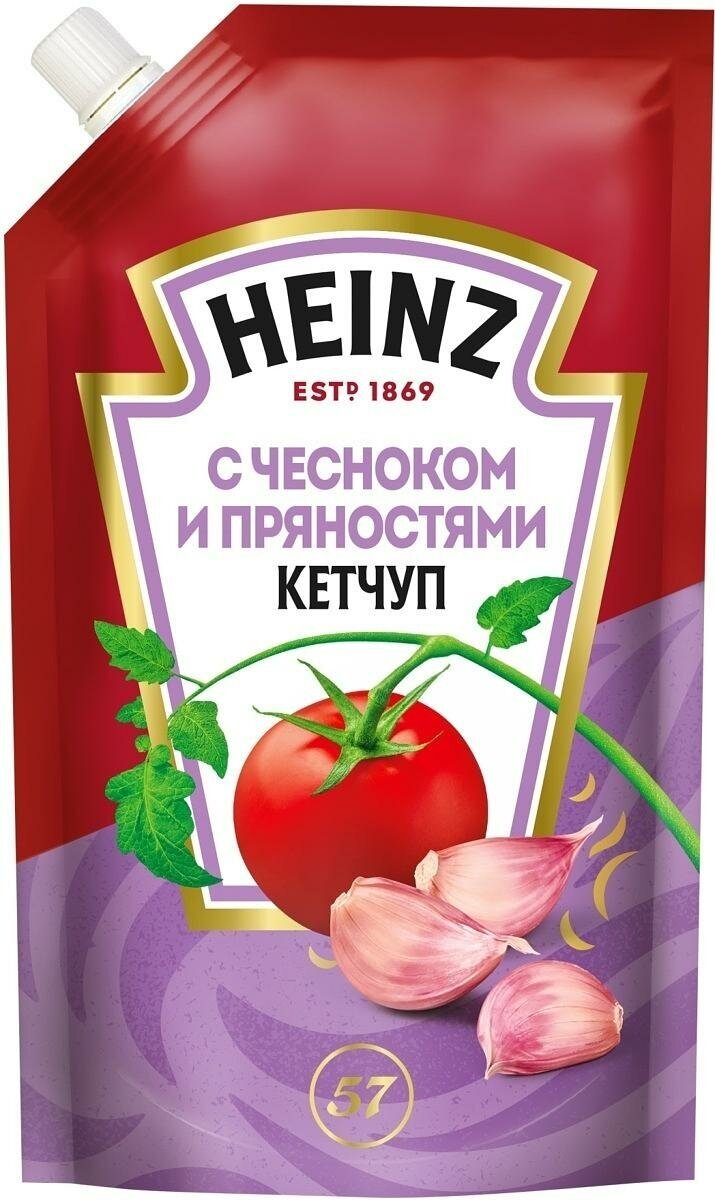Упаковка из 16 штук Кетчуп Heinz С чесноком и пряностями дой-пак 320г