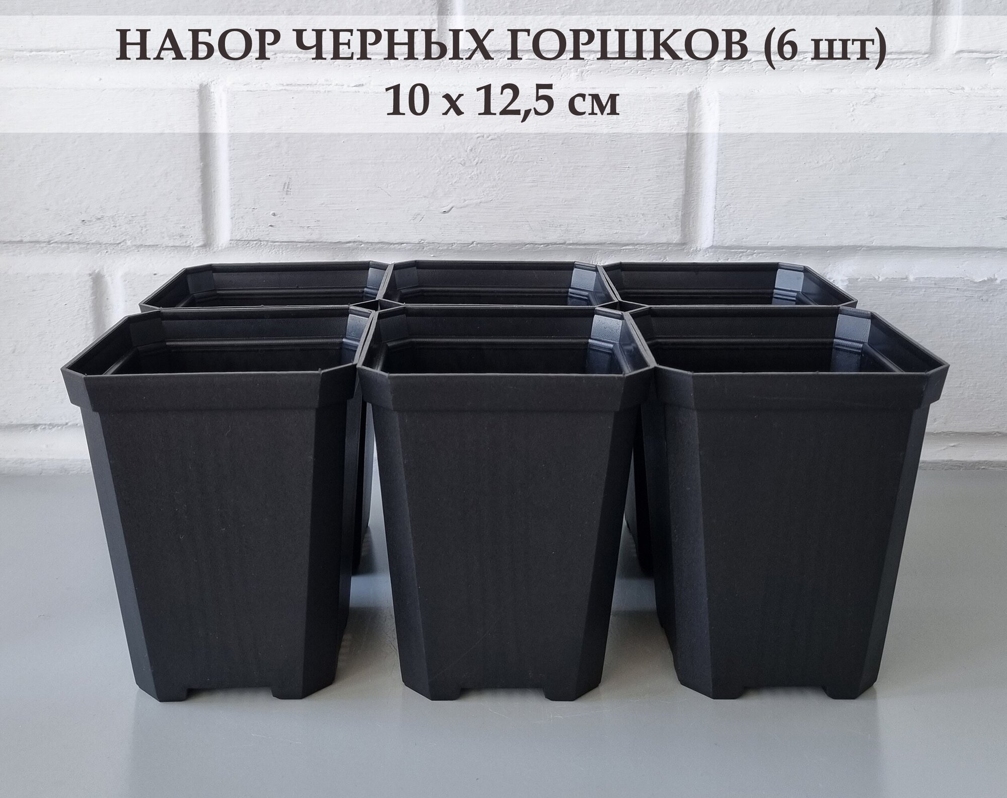 White Garden Горшки для суккулентов и кактусов 10х12,5 см. Черные. Набор из 6-ти штук