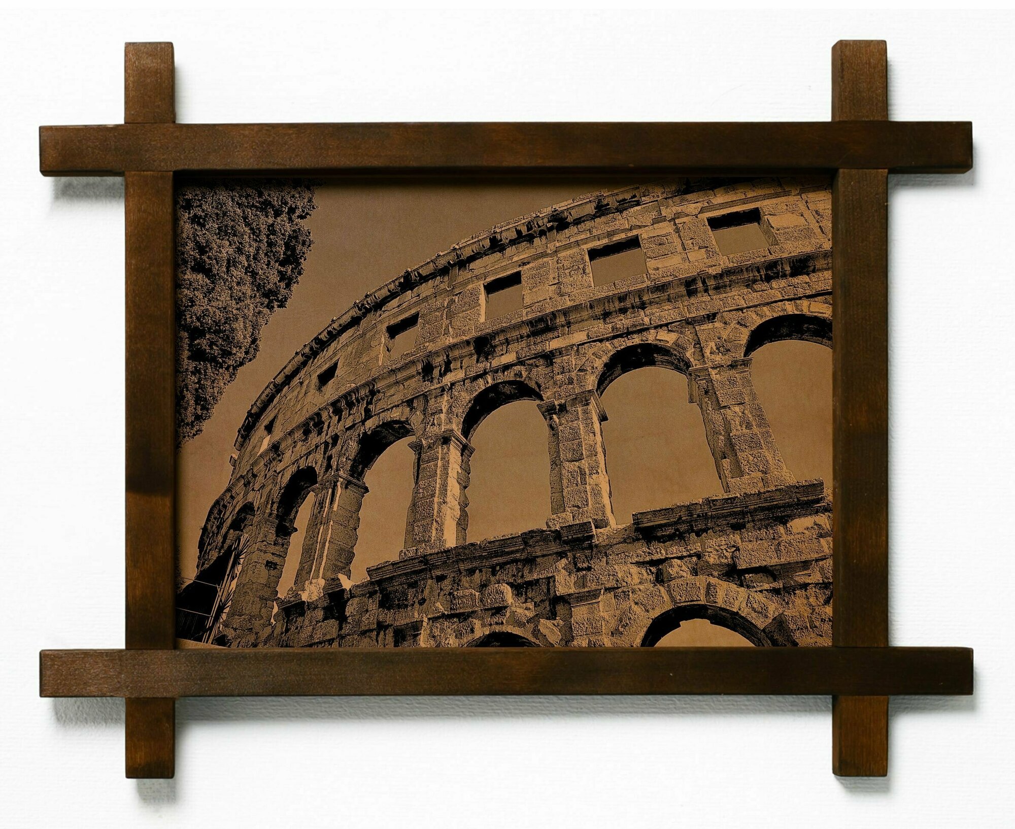 Картина интерьерная, натуральная кожа, "Колизей", в деревянной раме, BoomGift