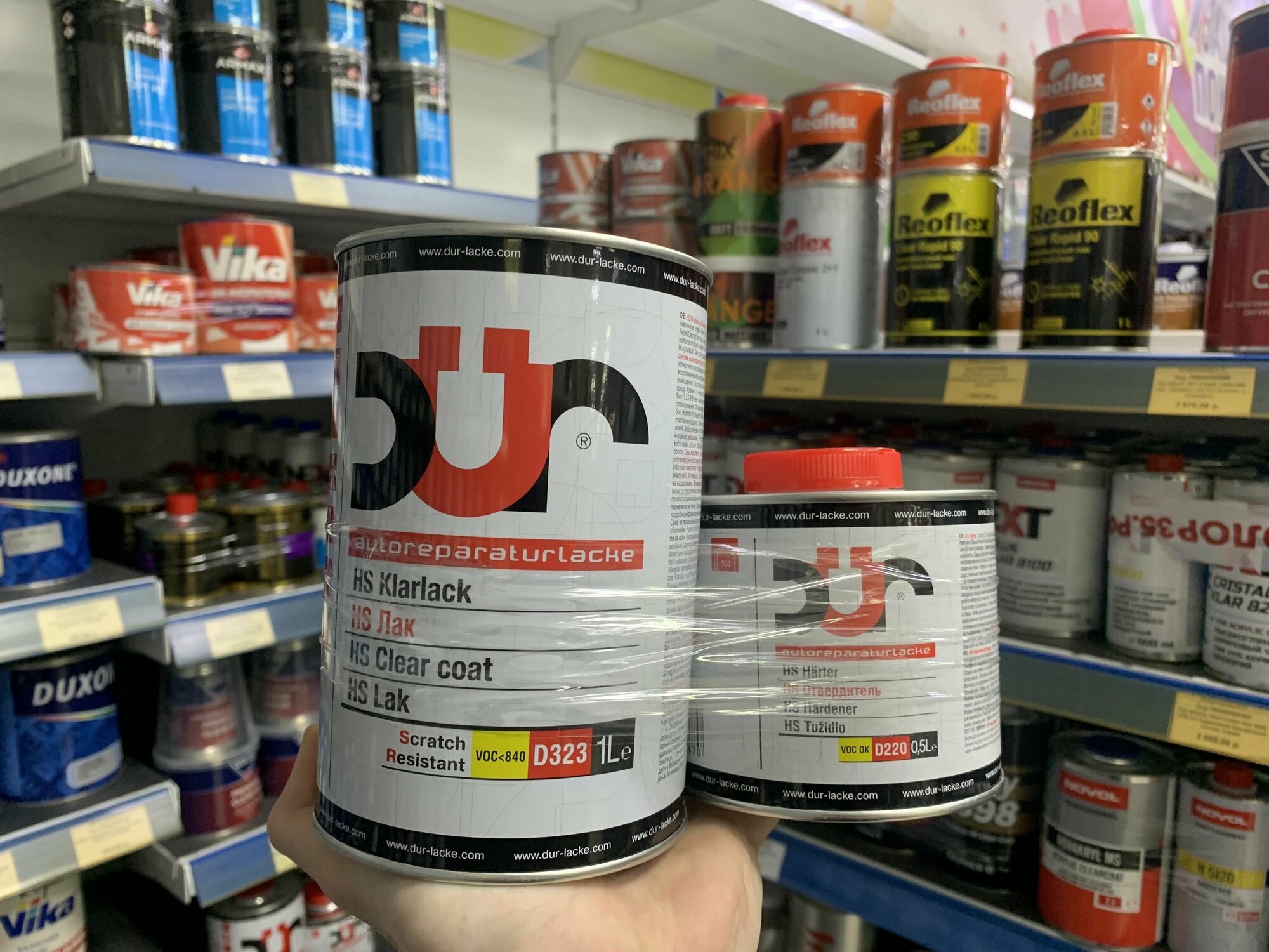 Лак DUR HS прозрачный 1,0л + отвердитль 0,5л.