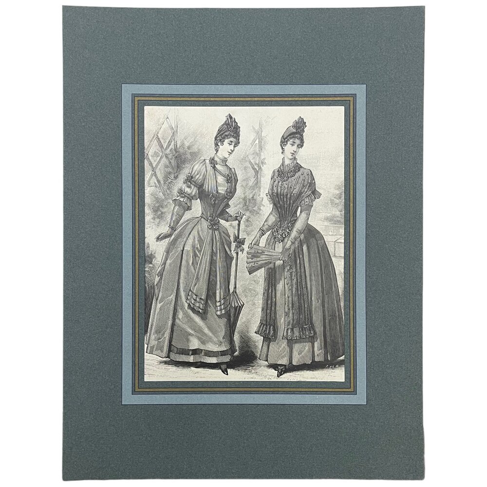 Гравюра "Toilettes de jeune femme", из журнала мод, художник P.Dee, 1870-1890 г, Франция