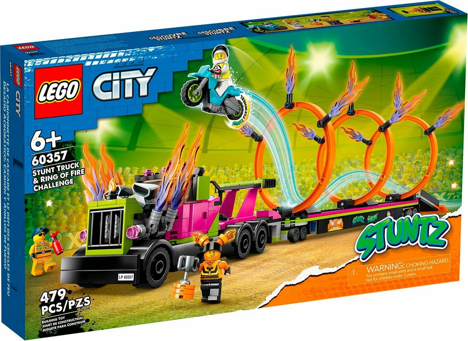 Конструктор LEGO City Stuntz Трюковый грузовик и огненное кольцо, 479 деталей, 6+, 60357