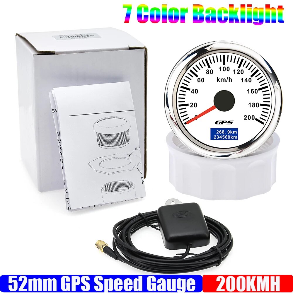 30-120KMH 52 мм GPS-спидометр с антенной 60KMH Измеритель скорости 7-цветная подсветка 200KMH WS