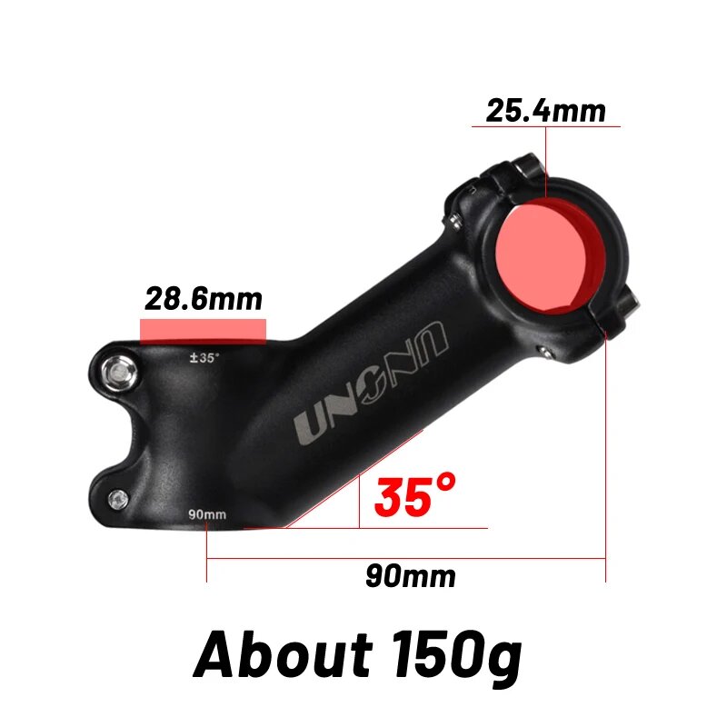 UNO Вынос руля для горного велосипеда алюминиевый 31.8/25.4 мм 35 градусов 70/90/110 мм матовый черный Черный, 25.4x90mm