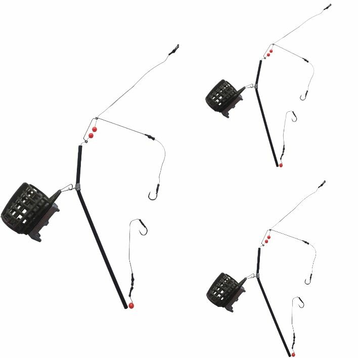 3 ШТ. Монтаж фидерный. Противозакручиватель (2 крючка) + Кормушка с грунтозацепом для реки с умеренным или сильным течением 90 гр.