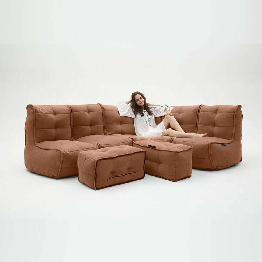 Бескаркасный угловой диван с оттоманкой Mod5 Living Lounge - Terra Cocta (шенилл, терракотовый) - для небольших помещений: для дома, дачи, офиса (нераскладной)