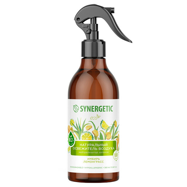 SYNERGETIC Освежитель воздуха Имбирь и Лемонграсс 380 мл спрей с естественным ароматом
