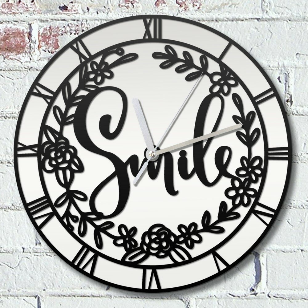 Настенные деревянные бесшумные часы эстетика Послание (аффирмации, пожелание, цветочный венок, надпись) - 5131