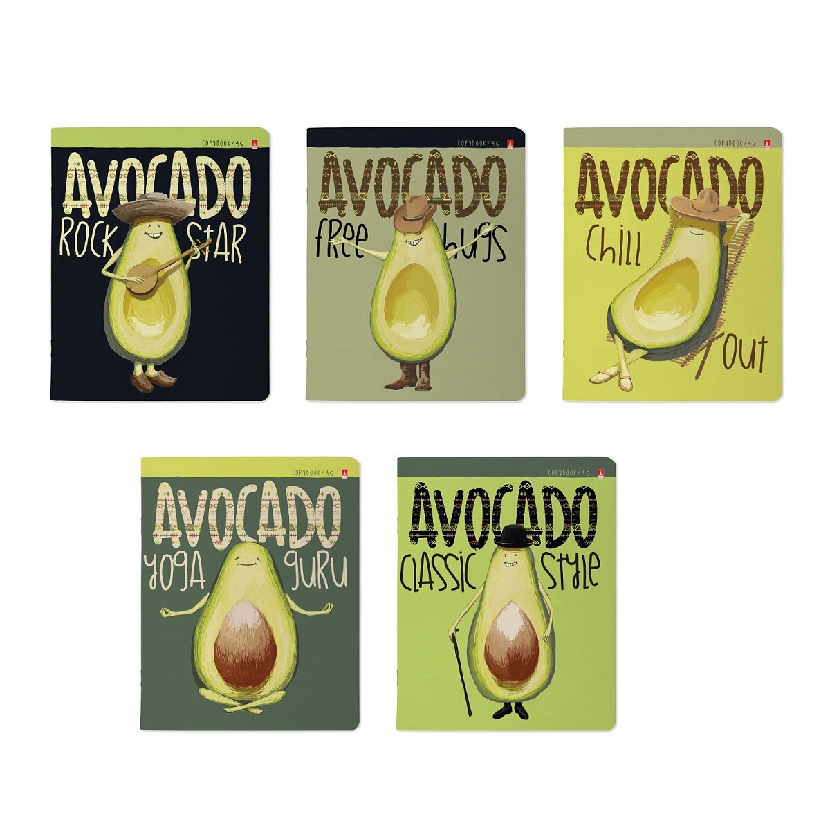 Тетрадь общая Альт А5 (165 х 203 мм) "AVOCADO STYLE" 5 видов 48 л, клетка. Набор 5 штук.