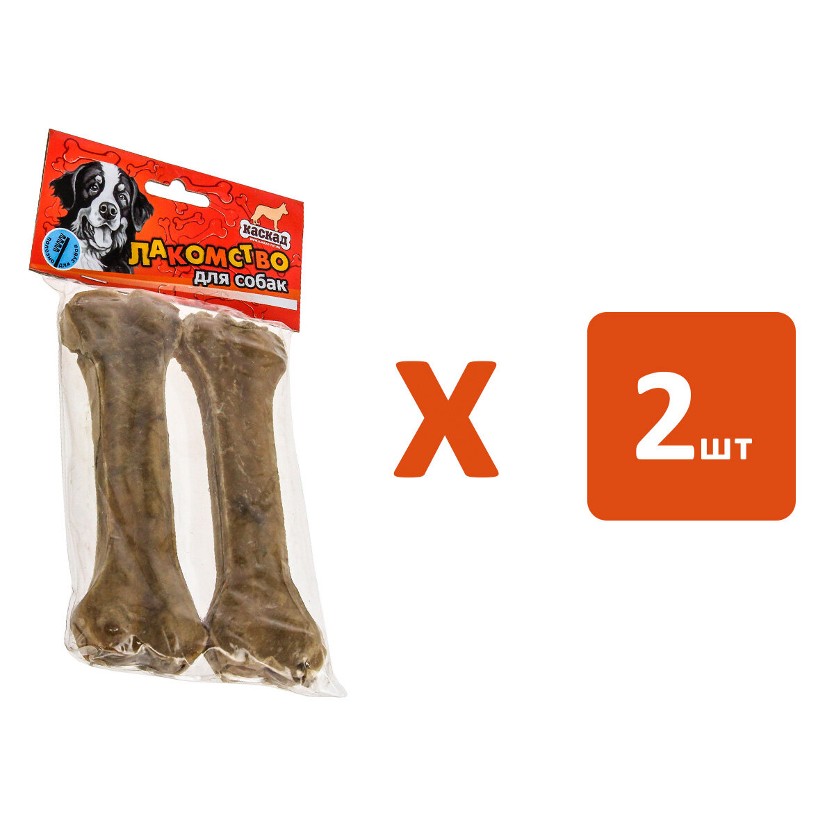Лакомство каскад для собак кости из жил 18 см пакет уп. 2 шт (190 гр х 2 шт)