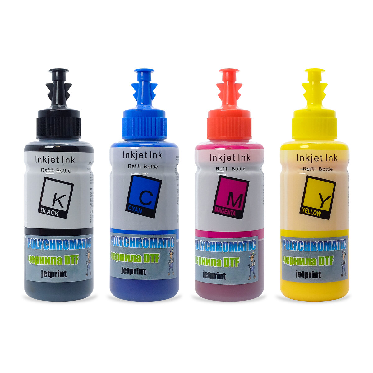 Чернила Polychromatic (JetPrint) для DTF печати 4 цв. по 100 мл (Bk, C, M, Y)