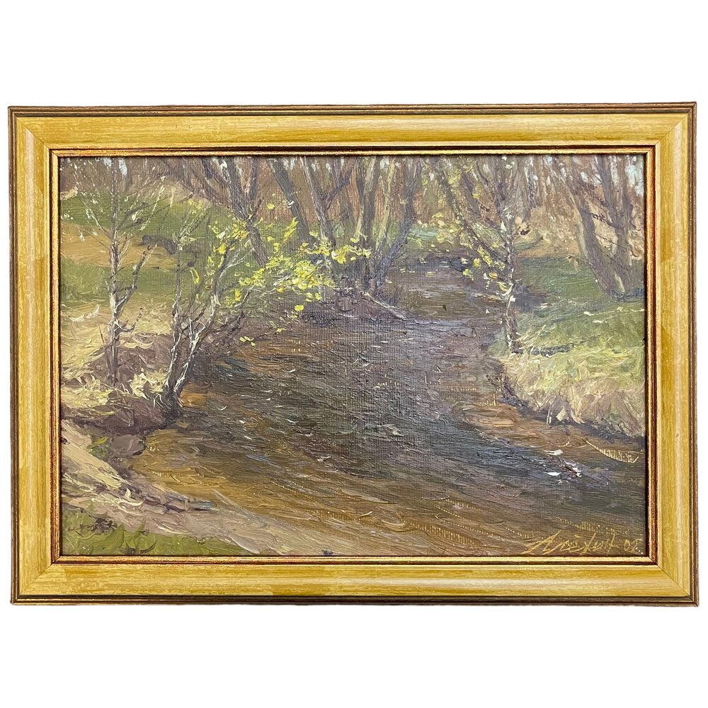 Картина "Ручей в осеннем лесу" 2002 г. Автор А. П. Алёхин, пейзаж Россия