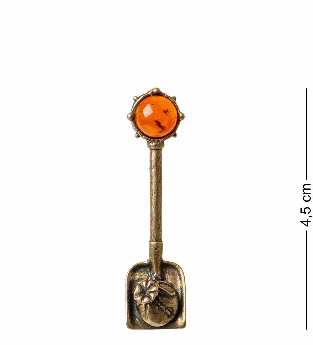 Фигурка кошельковая 'Лопата для денег с мешком' (латунь, янтарь)
