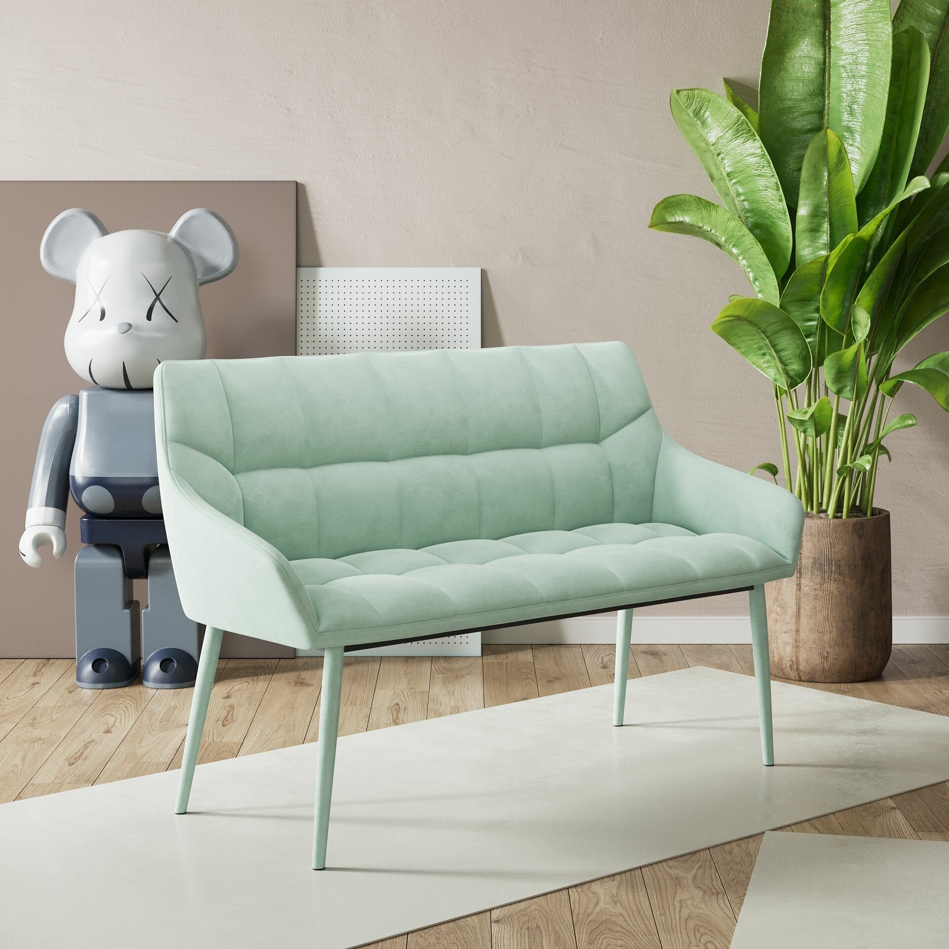 Прямой диван банкетка Boss на кухню, в прихожую, в офис, цвет мятный