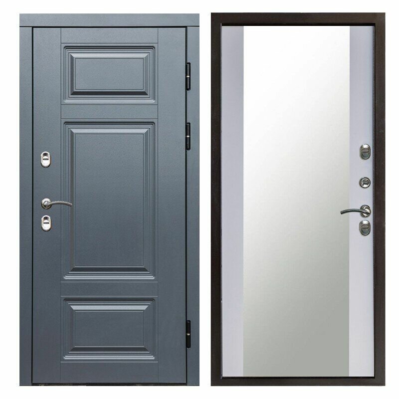 Дверь входная металлическая с терморазрывом Сибирь термо премиум с зеркалом белый софт Paputin's Doors 860 х 2050 мм Правая