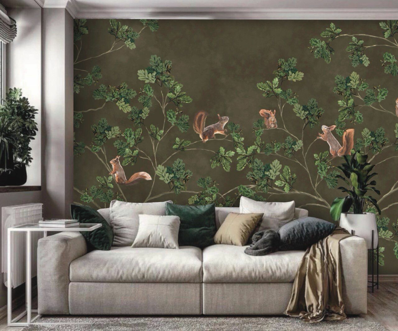 Обои бесшовные "Белочки" шоколадный (ширина 2550мм х длина 2500мм)