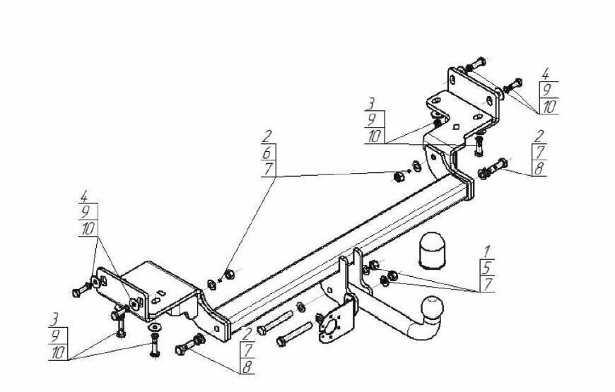 Фаркоп с оцинк. шаром Kia Sportage дорестайл 2016-2018, Hyundai Tucson дорестайл 2015-2018 крепление шара на двух болтах, (без электрики, паспорт и сертификат в комплекте) Motodor.91004-A
