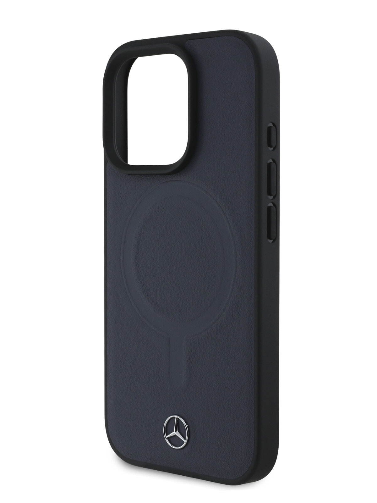 Mercedes для iPhone 16 Pro чехол Leather Plain Smooth with Ring Metal logo Hard Navy (MagSafe)