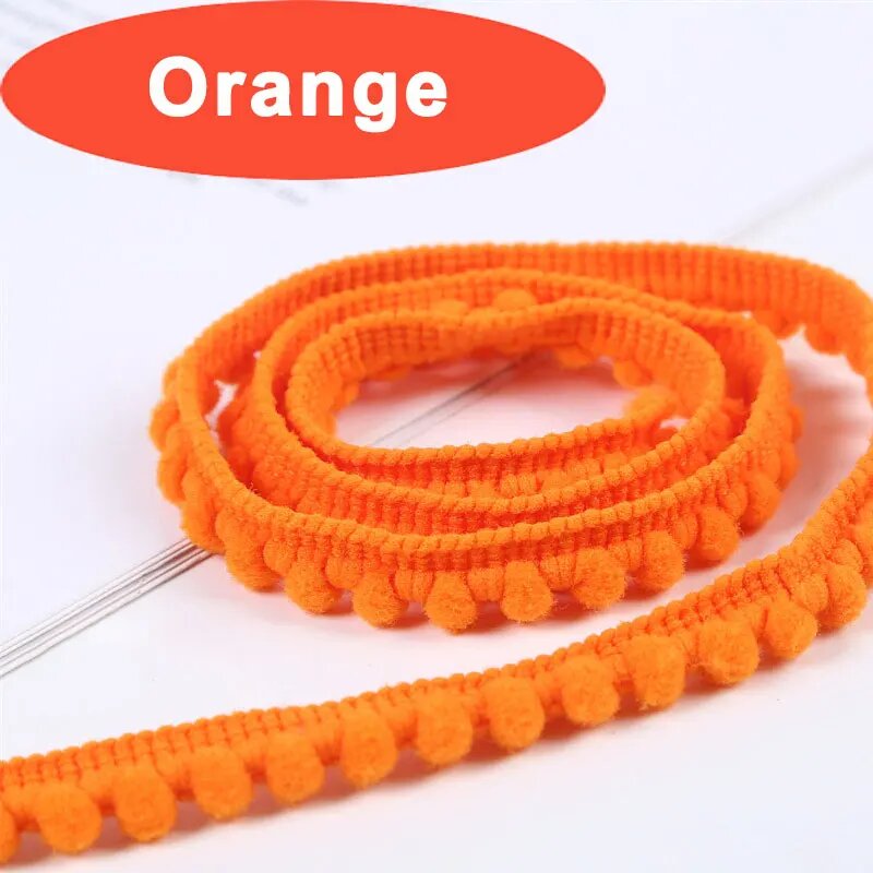 Тесьма с помпонами 5/10 ярдов для рукоделия Оранжевый, Orange, 5Yards