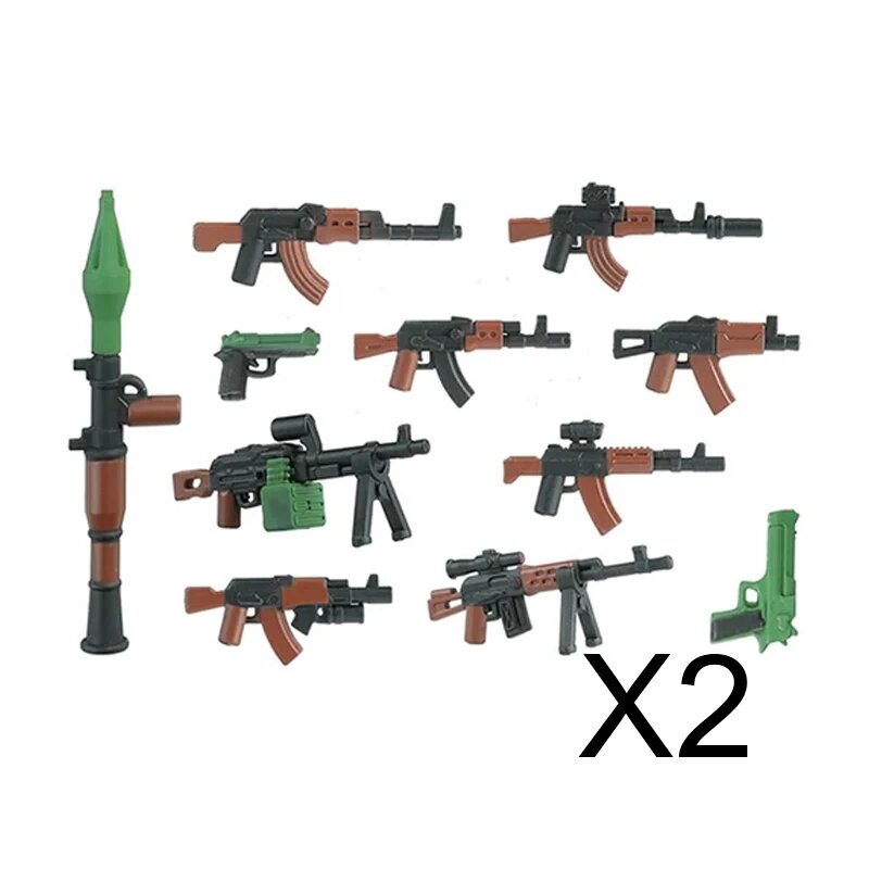 MOC Военные блоки: 14+ АК, гранатомет, пистолеты, 2шт