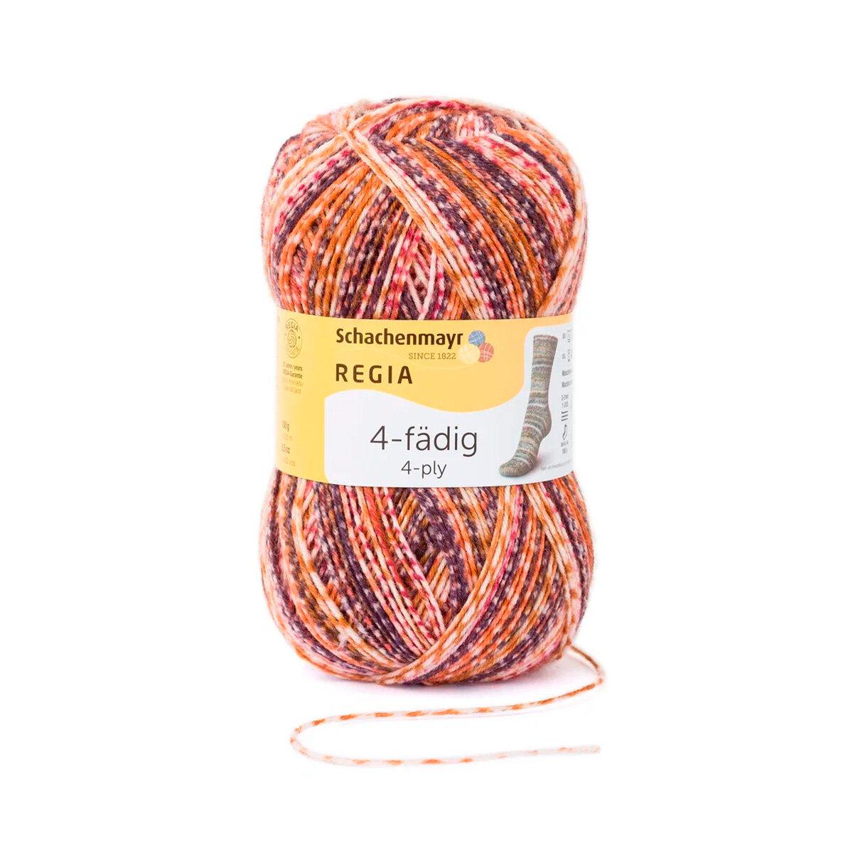 Regia 4-fadig Color 100g / Регия 4 нитки 100г/ пряжа Regia, 4 нитки, MEZ, 9801269 (04768, cardamom color (кардамон), белый/бордовый/красный/оранжевый)