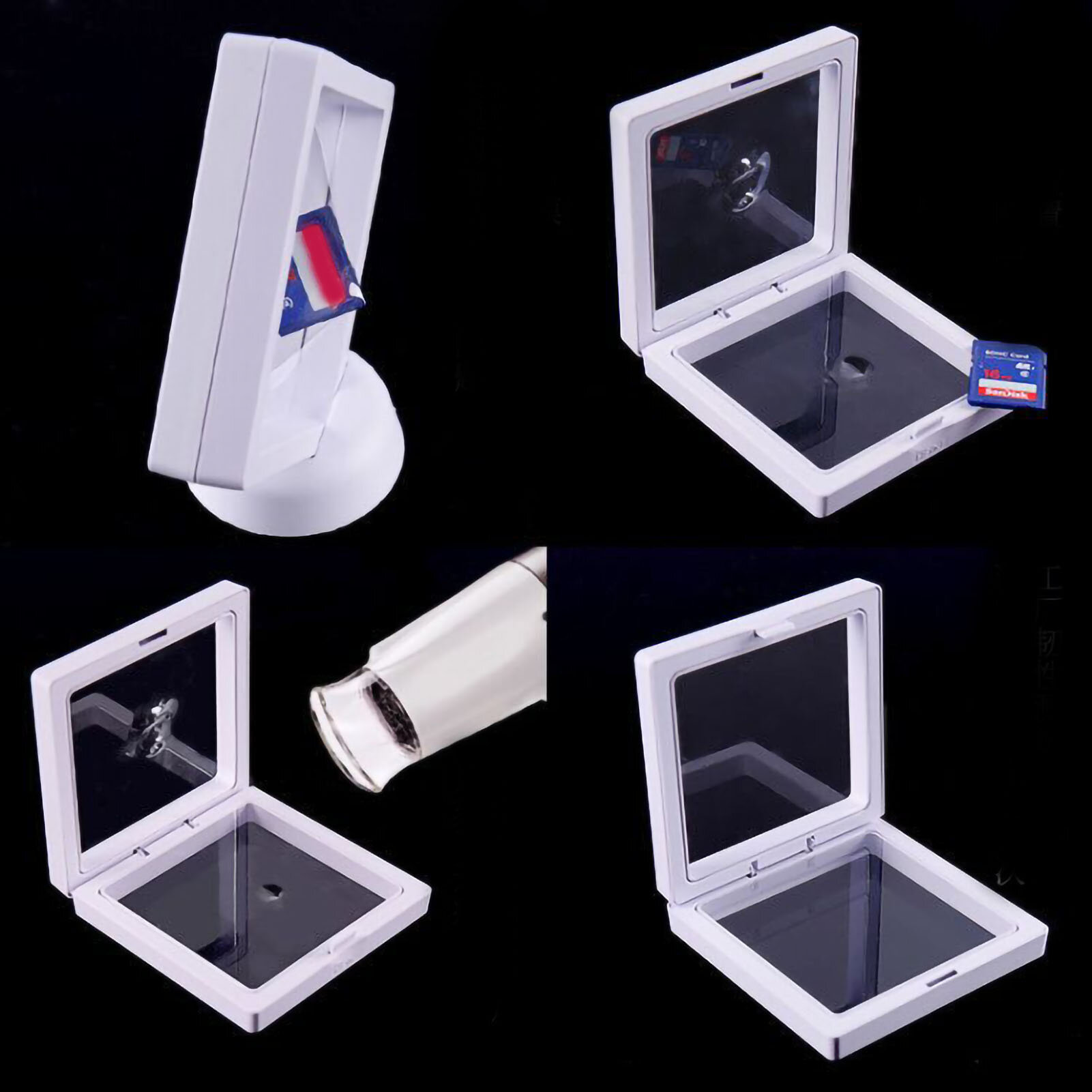 PE-пленка, коробка для хранения ювелирных изделий, прозрачная 3D плавающая рамка, держатель для дисплея, пленка, коробка для демонстрации ювелирных изделий, белый 2,76 х 2,76 х 0,79 дюйма