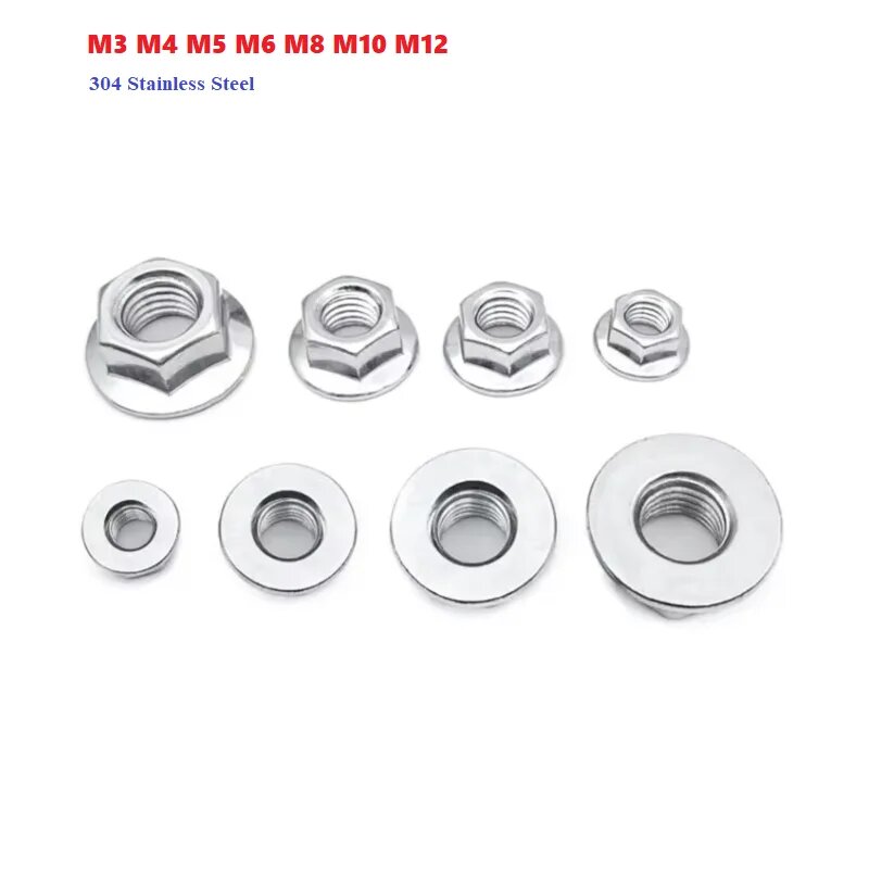 Фланцевые гайки из нержавеющей стали M3 M4 M5 M6 M8 M10 M12 M6-(10pcs)